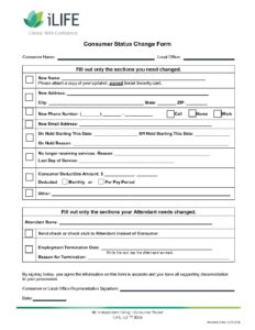 Consumer Status Change Form Fillable – iLIFE Financial Management Services