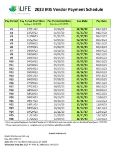 2023 IRIS Vendor Payroll Payment Schedule – iLIFE Financial Management ...
