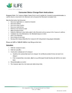 Sample Consumer Status Change Form – iLIFE Financial Management Services