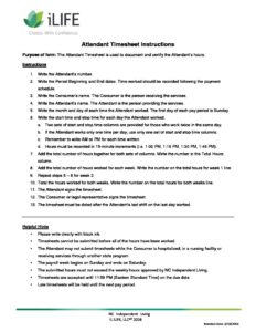North Carolina Sample Timesheet – iLIFE Financial Management Services
