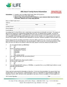 IRIS Adult Family Home Information Form – Blank – iLIFE Financial ...