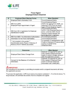 Employer Checklist – Fiscal Agent – iLIFE Financial Management Services