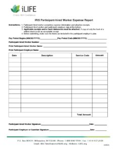 IRIS Expense Report – Blank – iLIFE Financial Management Services