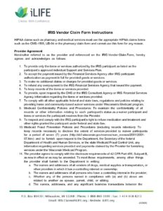 IRIS Vendor Claim Form Instructions – iLIFE Financial Management Services