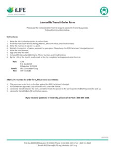 Janesville Transit Order Form – iLIFE Financial Management Services