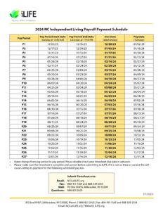 2024 NCIL Payroll Payment Schedule – iLIFE Financial Management Services