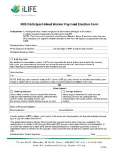 PHW Payment Election Form – Blank – iLIFE Financial Management Services