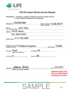 Participant Reimbursement Request – Sample – iLIFE Financial Management ...