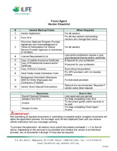 FA Vendor Checklist – iLIFE Financial Management Services