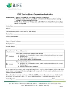 Vendor Direct Deposit Authorization – Blank – iLIFE Financial ...