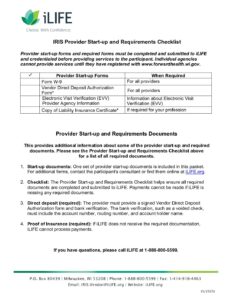 Provider Start-Up and Requirements Checklist – iLIFE Financial ...